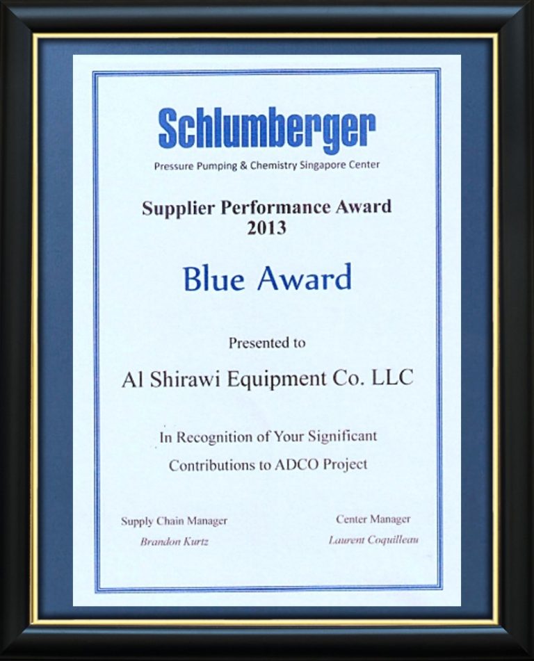 Schlumberger | Blue Award - Al Shirawi Equipment Co LLC - Atlas